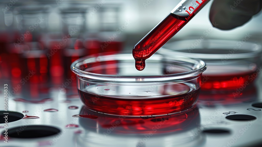 On a sterile white surface surrounded by laboratory equipment and ...