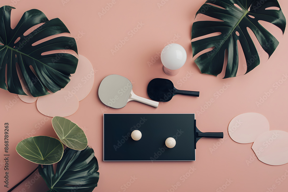 Vertical Ping Pong abstract illustration with two rackets, two balls ...