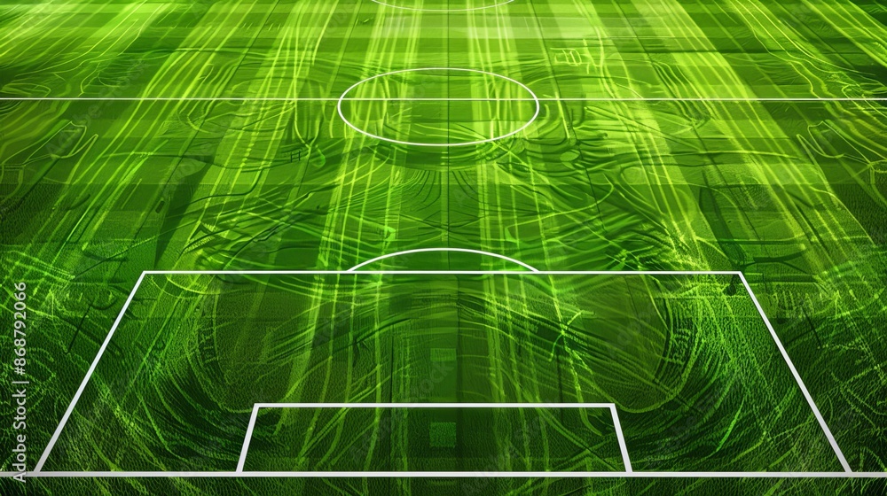 Realistic top view of a soccer field background with grass texture ...