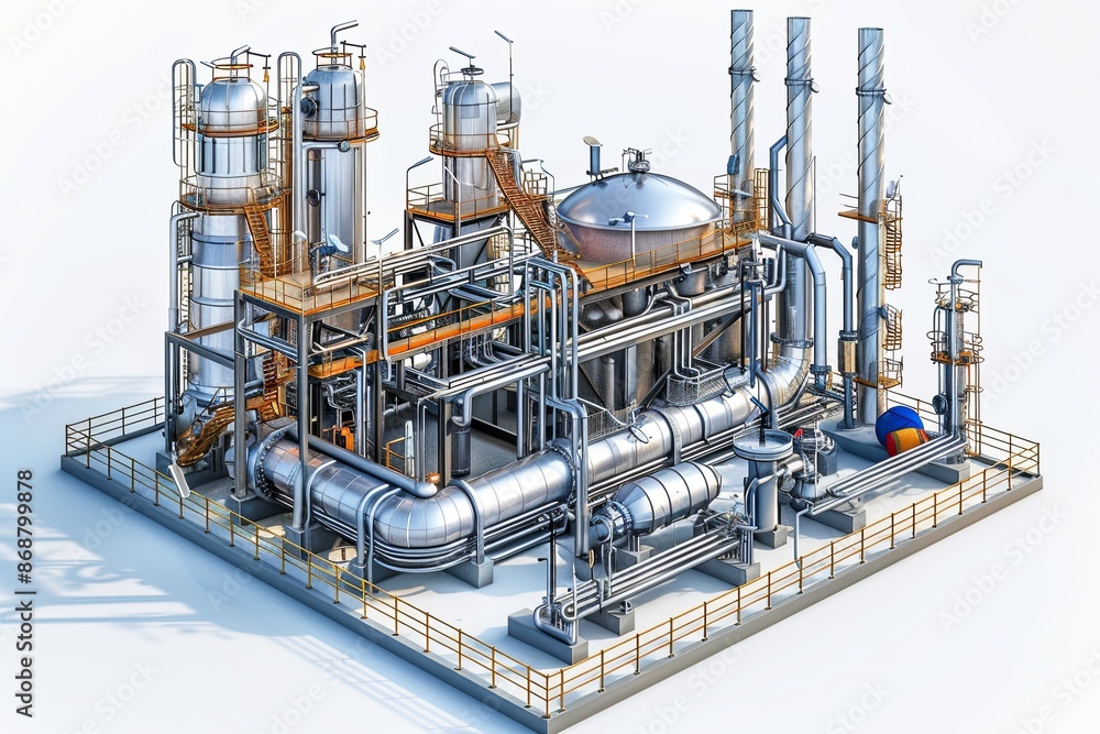 An intricate illustration of a distillation column with a complex ...