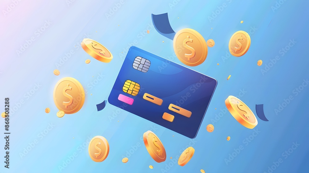 Bonus cashback income loyalty program sign concept. Credit or debit plastic card with returned ...