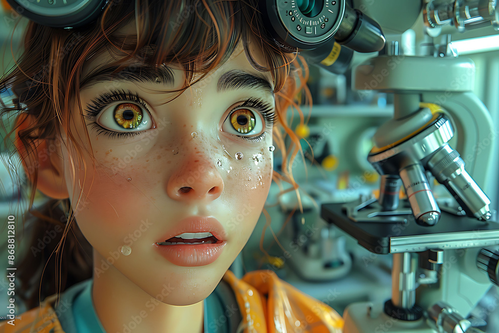 Sally the microscope Sally her eyes wide with wonder looking through a ...