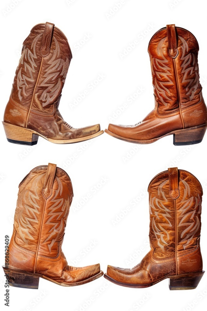 Four angles of a pair of cowboy boots, ideal for use in western-themed ...