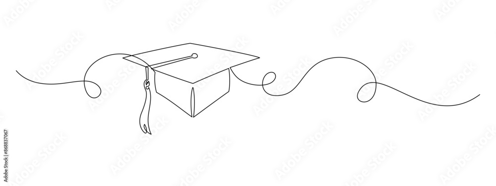 Graduation cap in One continuous line drawing. Student and college hat ...