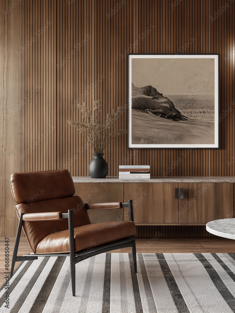 Modern Interior Design with Wood Paneling and Marble Stock Photo ...