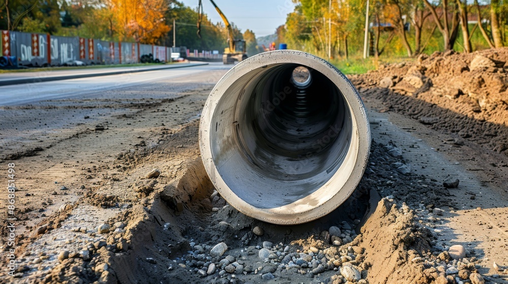 Urban road upgrade with installation of concrete drainage pipe system ...