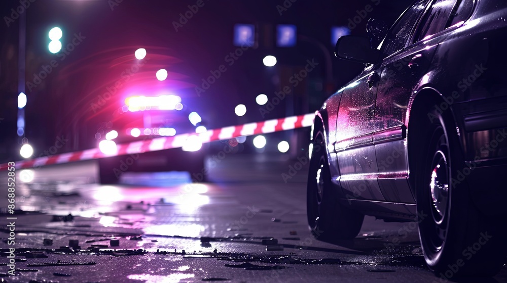 Urban Street Patrol with Police Car at Crime Scene Investigation, Law ...