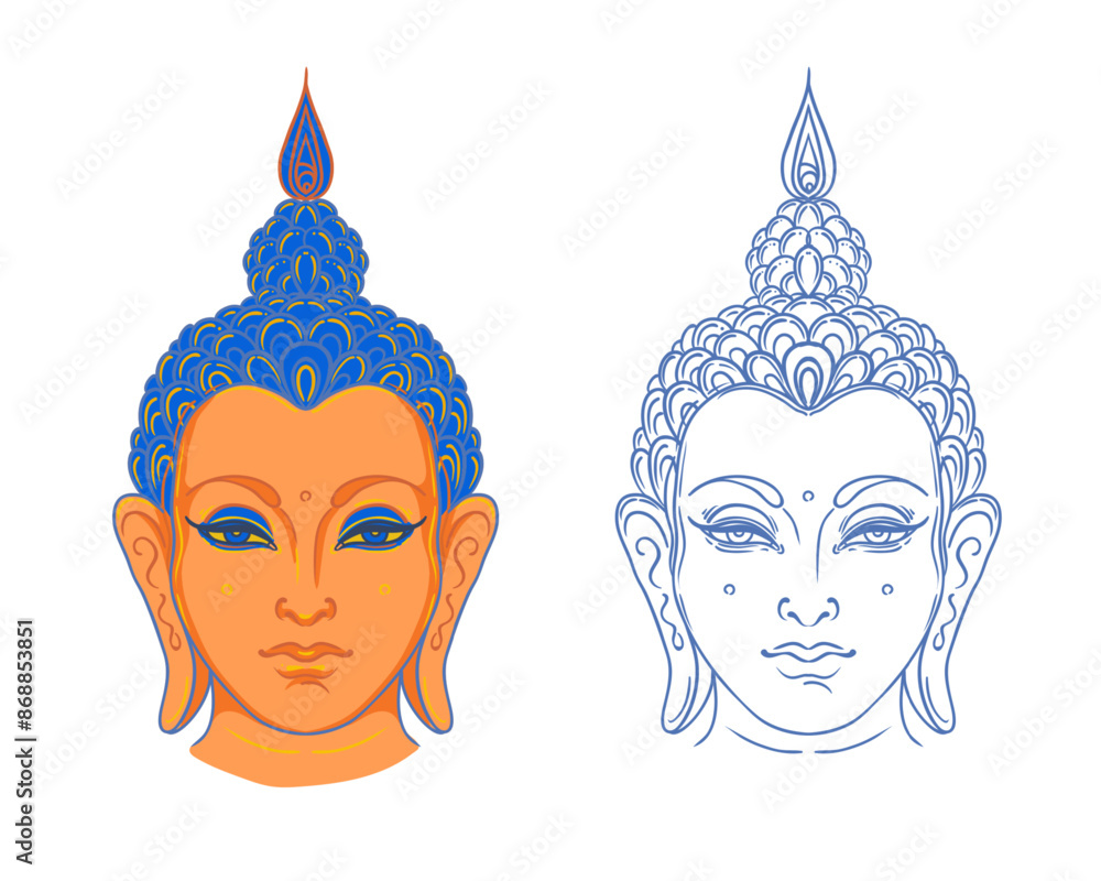 Buddha face isolated on white. Esoteric vintage vector illustration ...