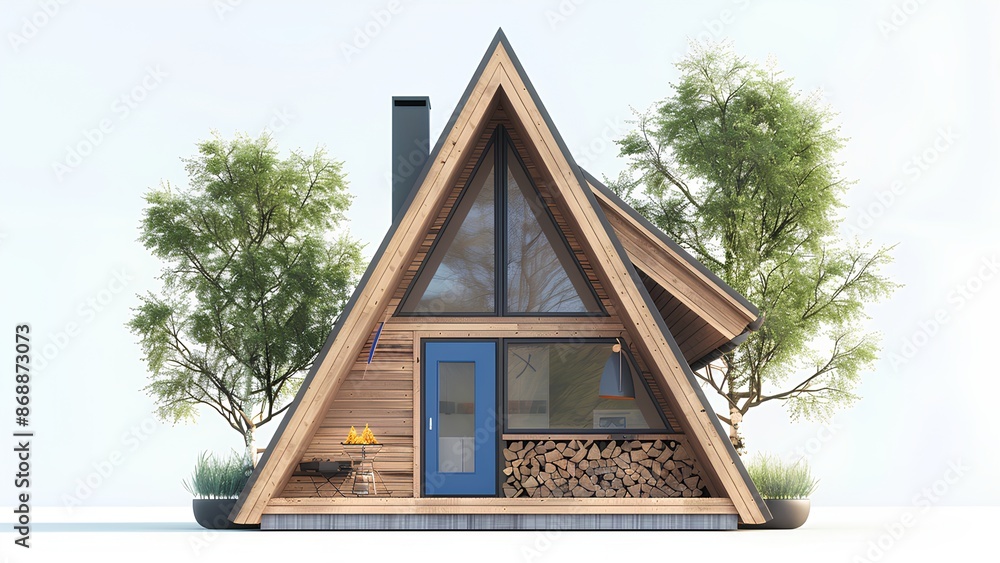 Charming A-Frame Cabin: Steep Roof, Triangular Windows, and Blue Front ...