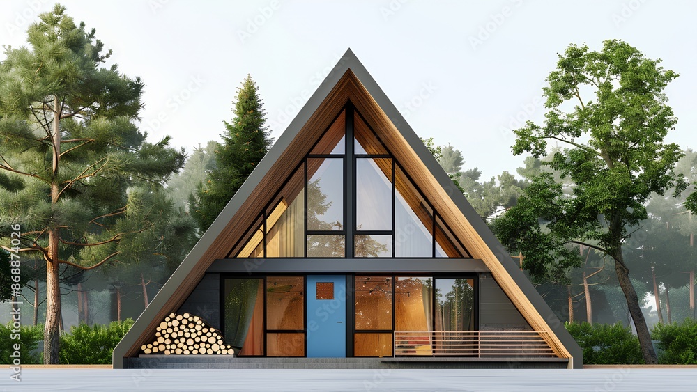 Charming A-Frame Cabin: Steep Roof, Triangular Windows, and Blue Front ...