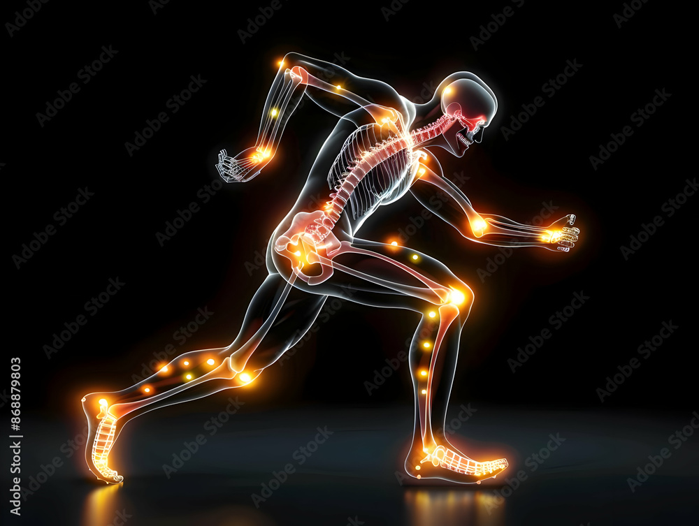 3D illustration of a human body showcasing the skeletal and nervous ...