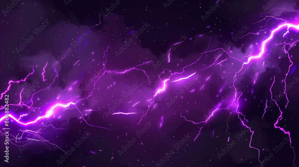 Lightnings, purple thunderbolt strikes at night. Electric impact ...