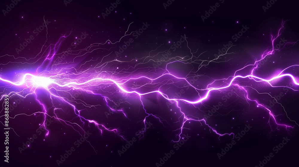 Lightnings, purple thunderbolt strikes at night. Electric impact ...