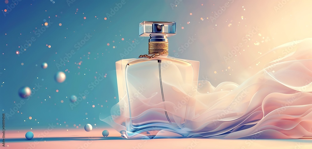"Perfume bottles displayed against a gradient background in various ...