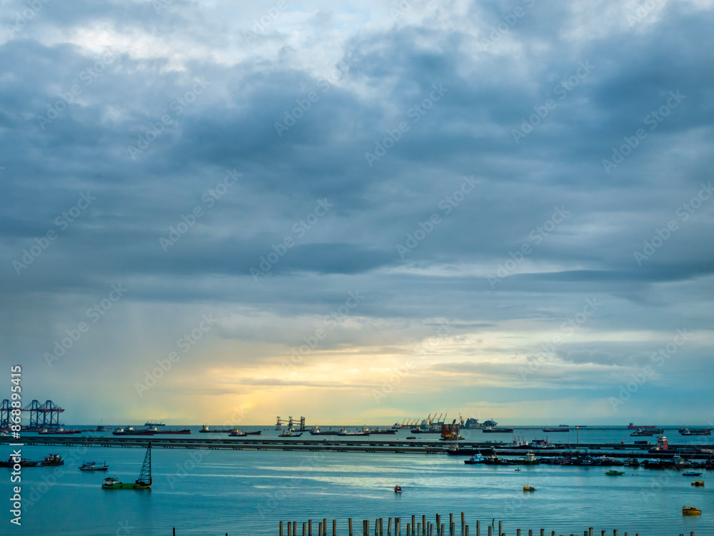 Logistic shipping quay boat Engineering crane depot at logistic export ...