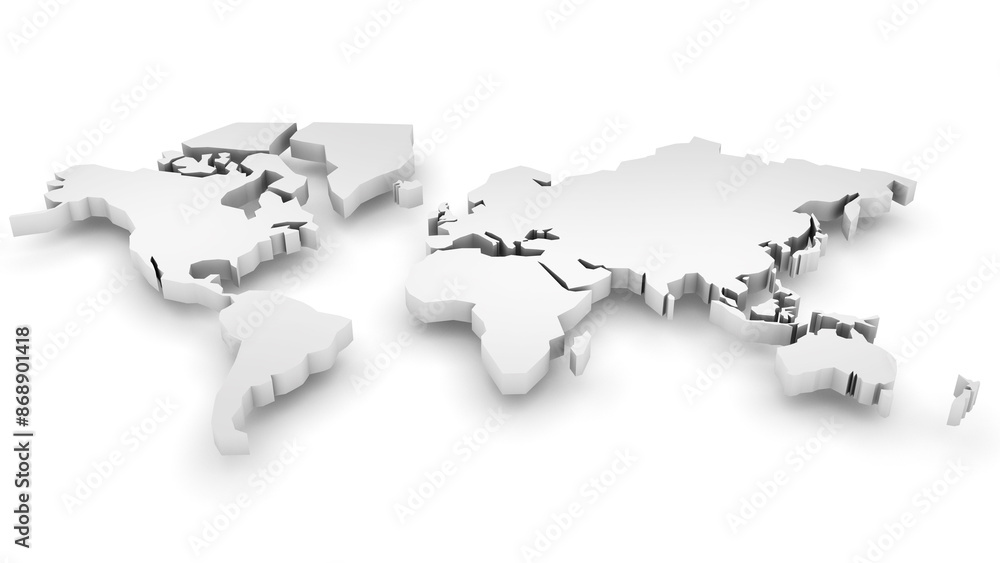 Minimal world map, flat 3d world map illustration, white background ...
