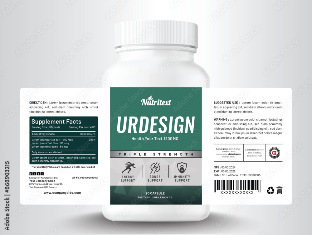 Grafika wektorowa Stock: Food supplement vitamin medicine label sticker ...