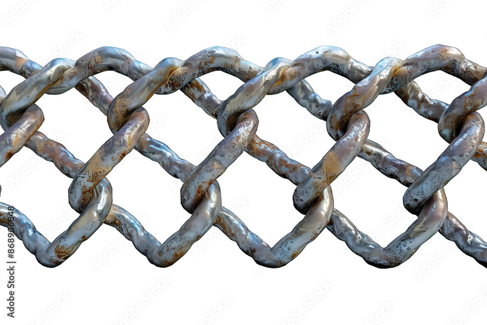 Interlocking metal links form a chain link fence isolated on ...