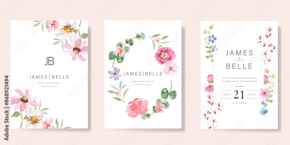 Elegant wedding invitation card background vector. Minimal hand painted ...