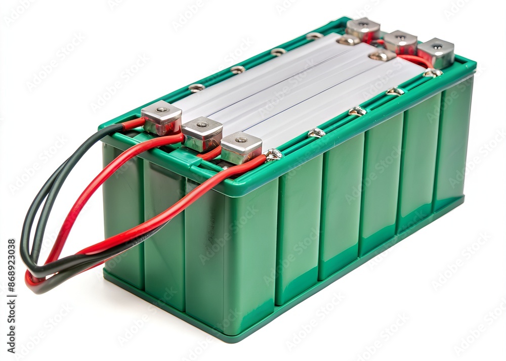 A pack of Lithium Phosphate Lifepo 4 cells battery with a terminal up ...