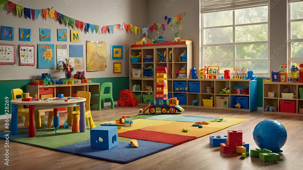 High-Resolution Illustrated Background of a Preschool or Kindergarten ...