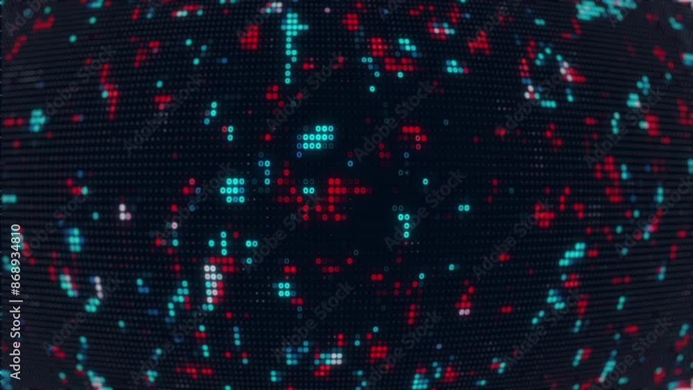 Pixels, abstract networking and black background, connectivity grid or ...