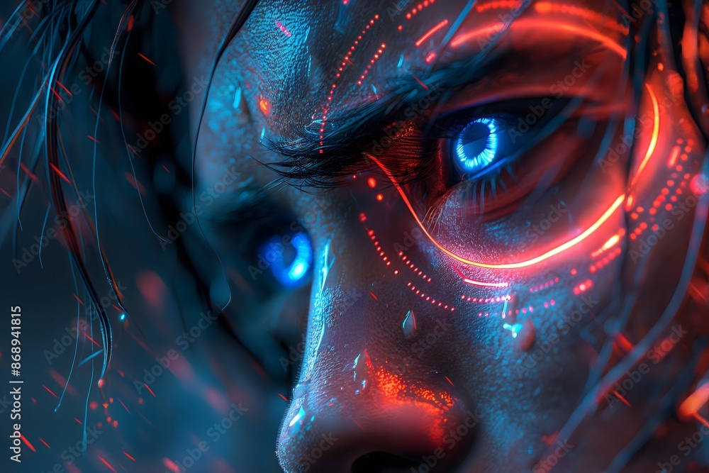 warrior, man, future warrior, close up, face close up, future ...