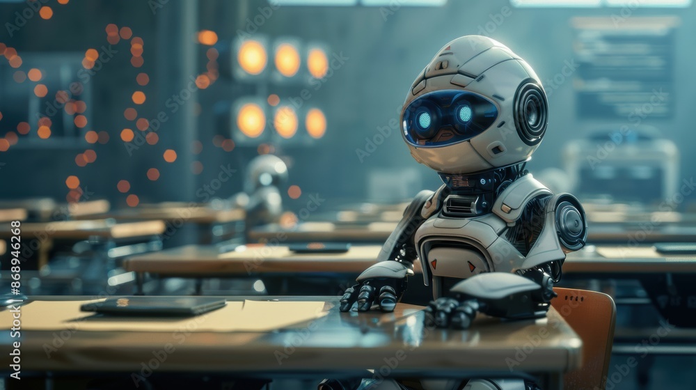 Futuristic Classroom with Humanoid Robots Learning in a High-Tech ...