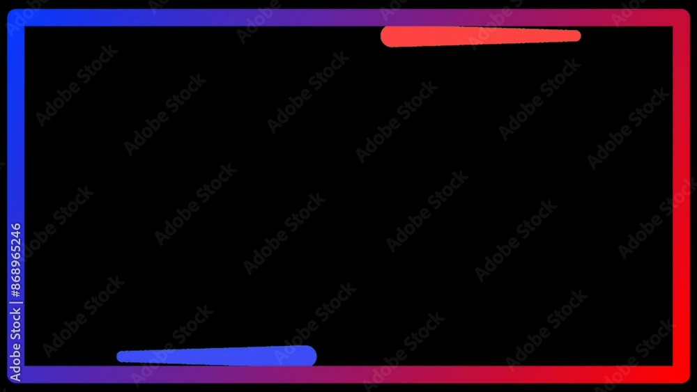 Animated glowing rectangular red blue gradient neon frame background with rotating fluid ...