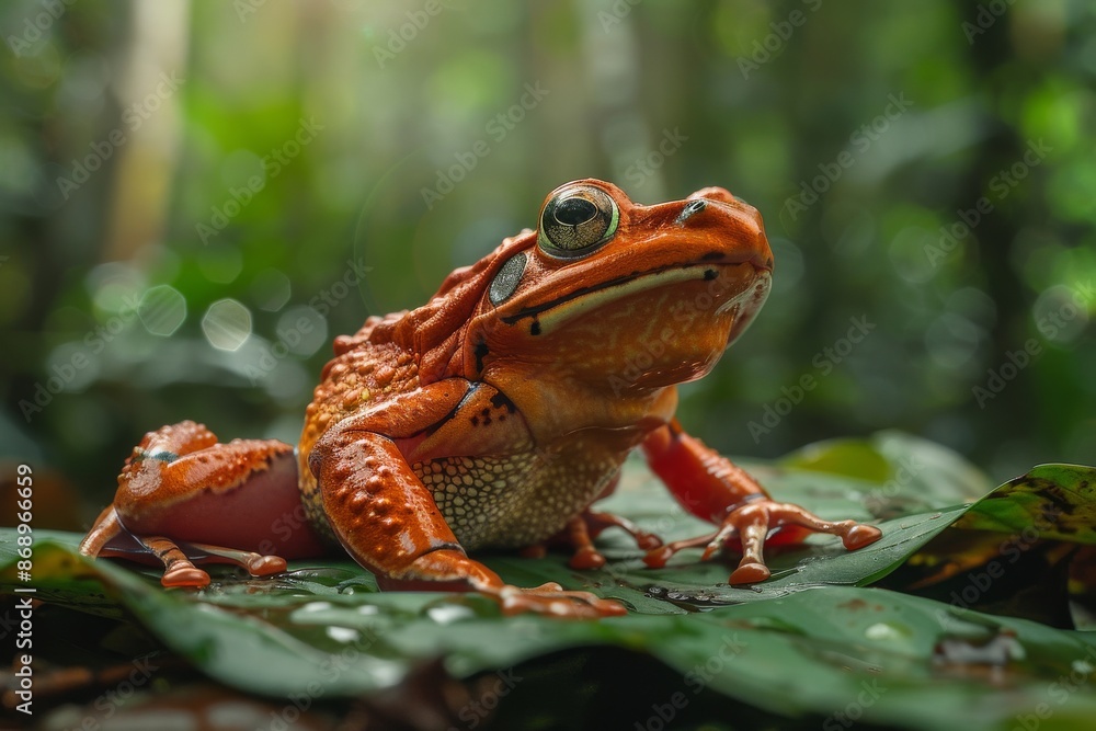 Full body view of Goliath Frog on leave in natural habitat, full body ...