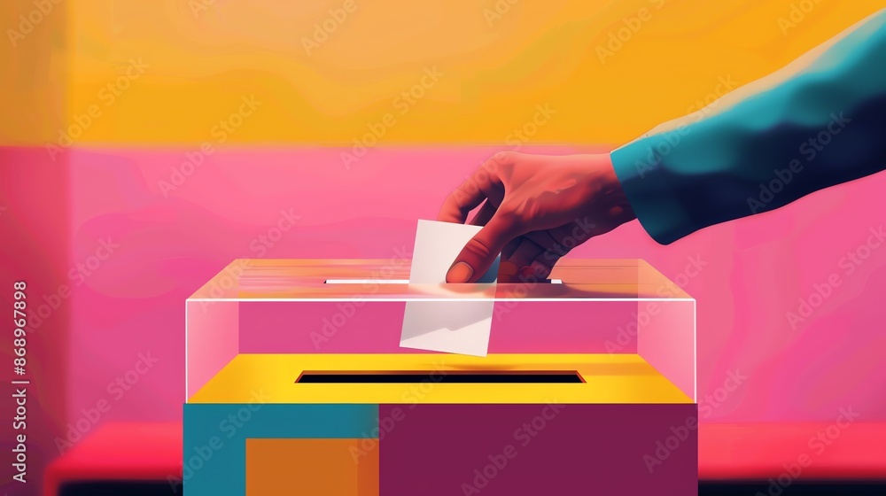 Hand Casting Ballot A closeup of a hand dropping a ballot into a clear ...