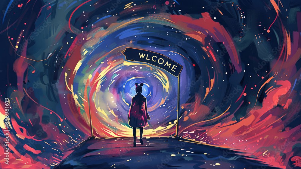"WELCOME" crafted with a whimsical, hand-drawn style on a backdrop of ...