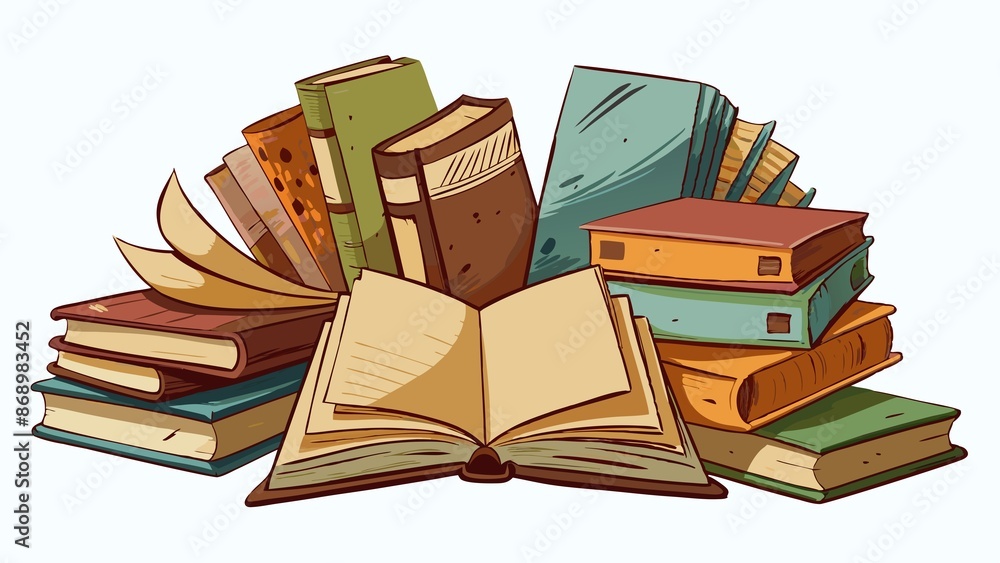 collection, worn, books, handwritten, collection of old books lying ...
