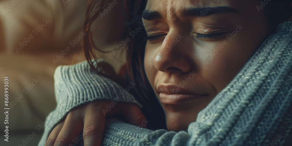 Realistic Photoshoot close-up of a friend comforting another with a ...