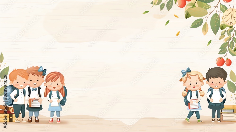 Bright scholastic background with kids in school uniforms, ideal for ad ...