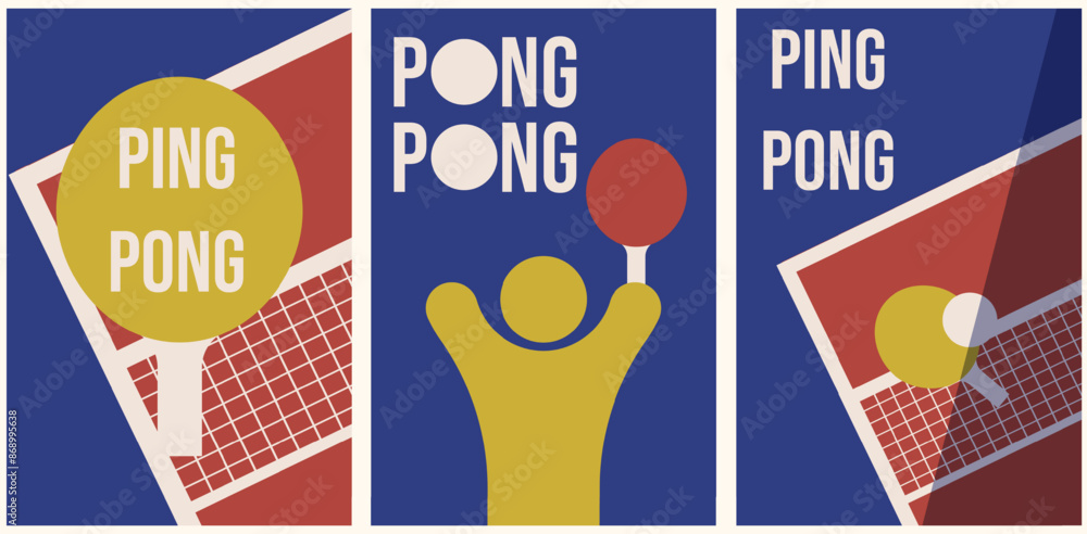 Vertical design Ping Pong posters template, Ping-Pong table and rackets ...