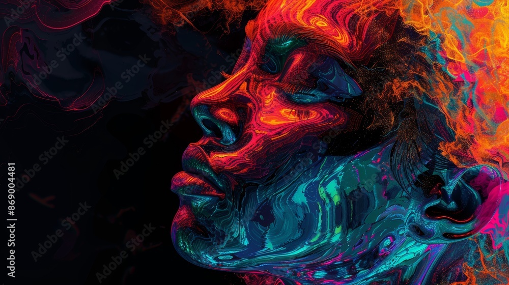 Neon-infused digital art portrait of a mystical void, colorful skin ...