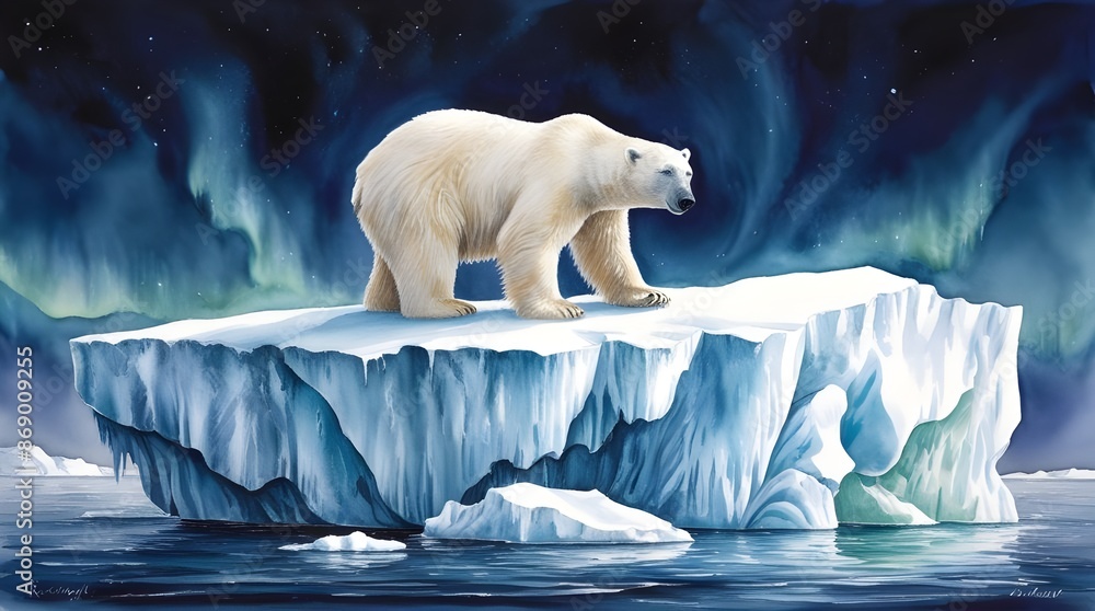 Global warming: polar bear on a melting shrinking iceberg Stock ...