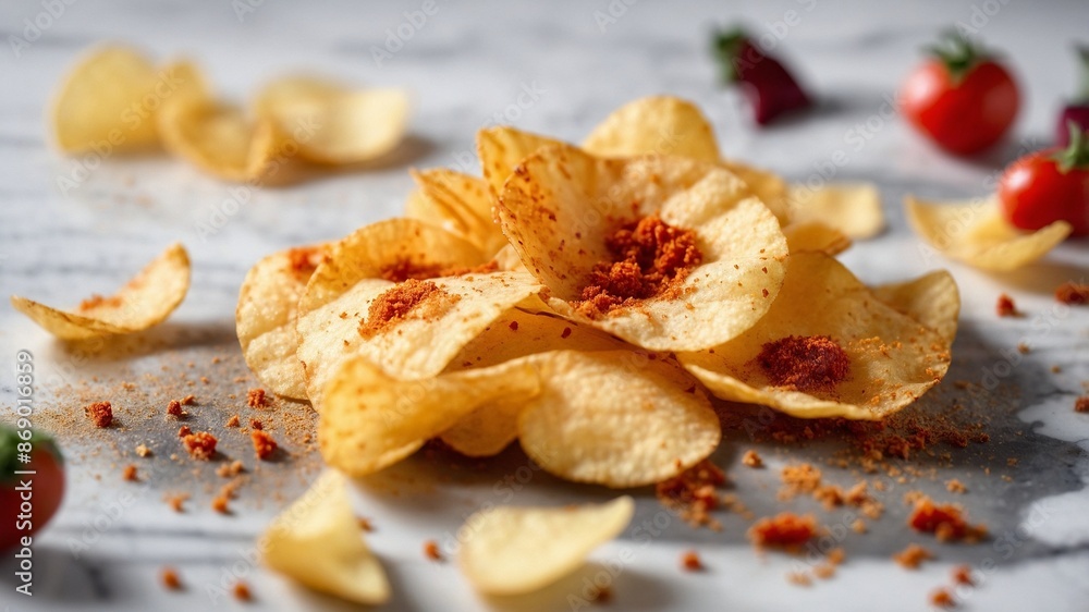 Potato chips and chili powder, spicy potato chips, photos for ...