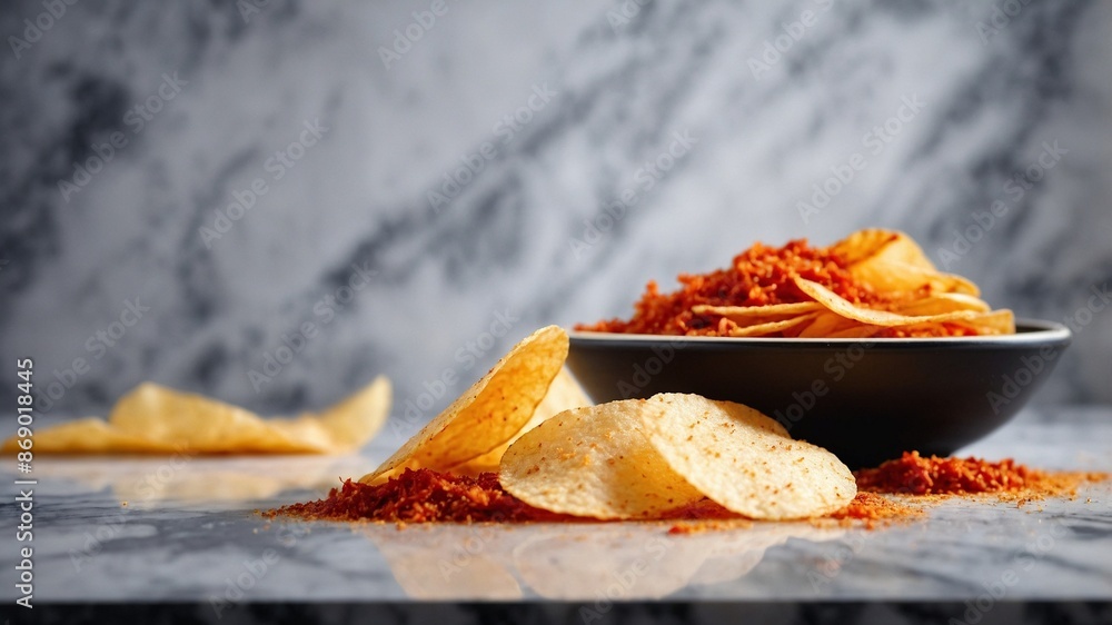 Potato chips and chili powder, spicy potato chips, photos for ...