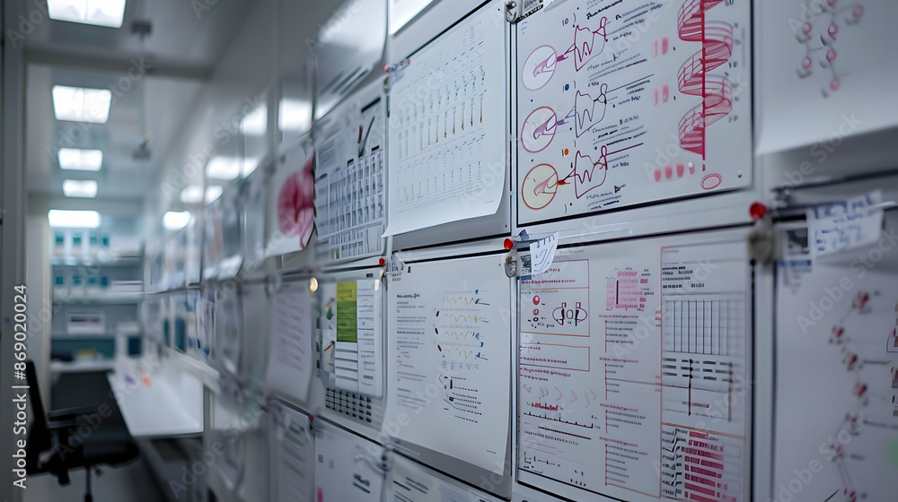 Biotech Researcher's Wall: Featuring genetic diagrams, lab equipment ...