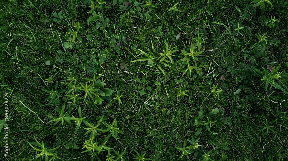 Green grass field plants and weeds top view simple natural background ...