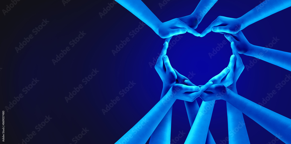 Belonging and unity partnership as heart hands in a group of diverse ...