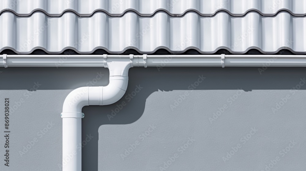 Roof texture featuring water drainage pipe, pipe along a house wall ...