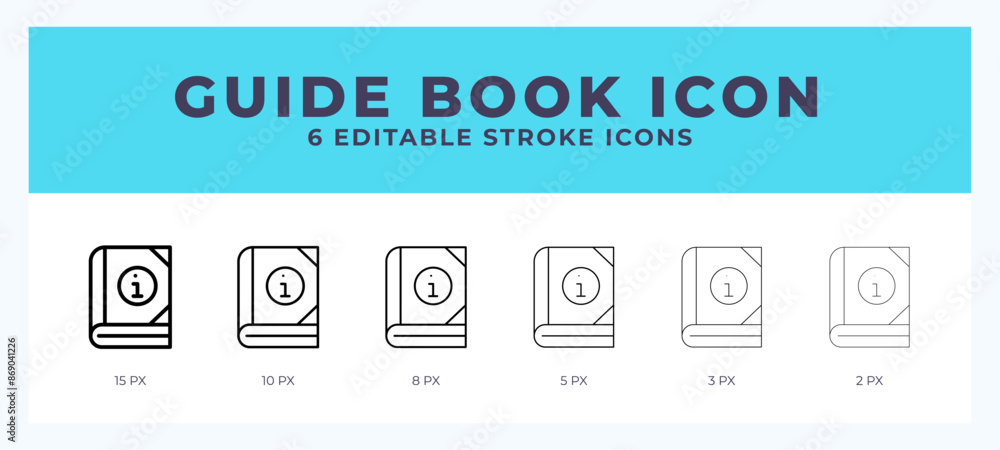 Guide book icon set with different stroke. Design elements for logo ...