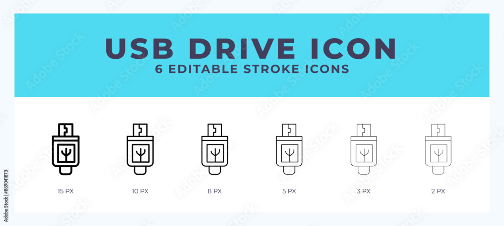 Usb drive icon set with different stroke. Design elements for logo ...