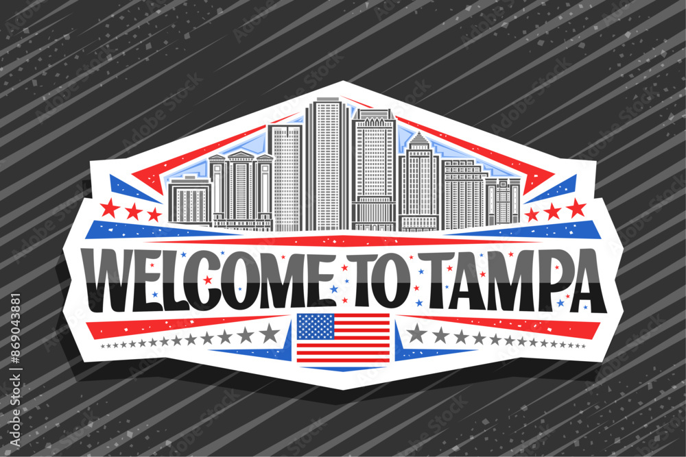 Vector logo for Tampa, decorative cut paper sign with line illustration ...