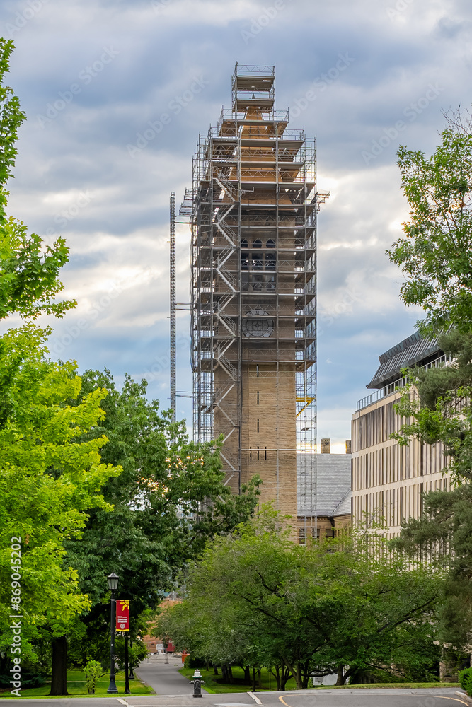 Ithaca, New York, US - June 30, 2024: Daytime vertical photo of McGraw ...