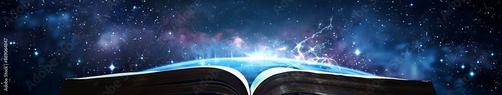 Concept Art of God's Word with an Open Bible Above Earth, Ethereal ...