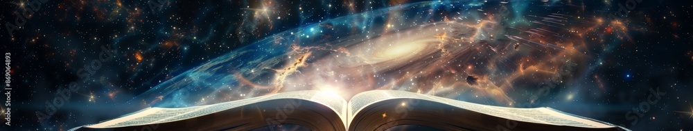 Concept Art of God's Word with an Open Bible Above Earth, Ethereal ...